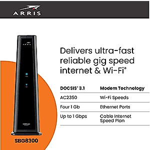 ARRIS SURFboard SBG8300 DOCSIS 3.1 Gigabit Cable Modem & AC2350 Wi-Fi Router | Comcast Xfinity, Cox, Spectrum & more | Four 1 Gbps Ports | 1 Gbps Max Internet Speeds | 4 OFDM Channels 2 Year Warranty