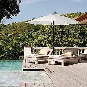 SUNNYARD Umbrella 10' Round Aluminum Pole Fiberglass Rib Market Patio Umbrella (White)