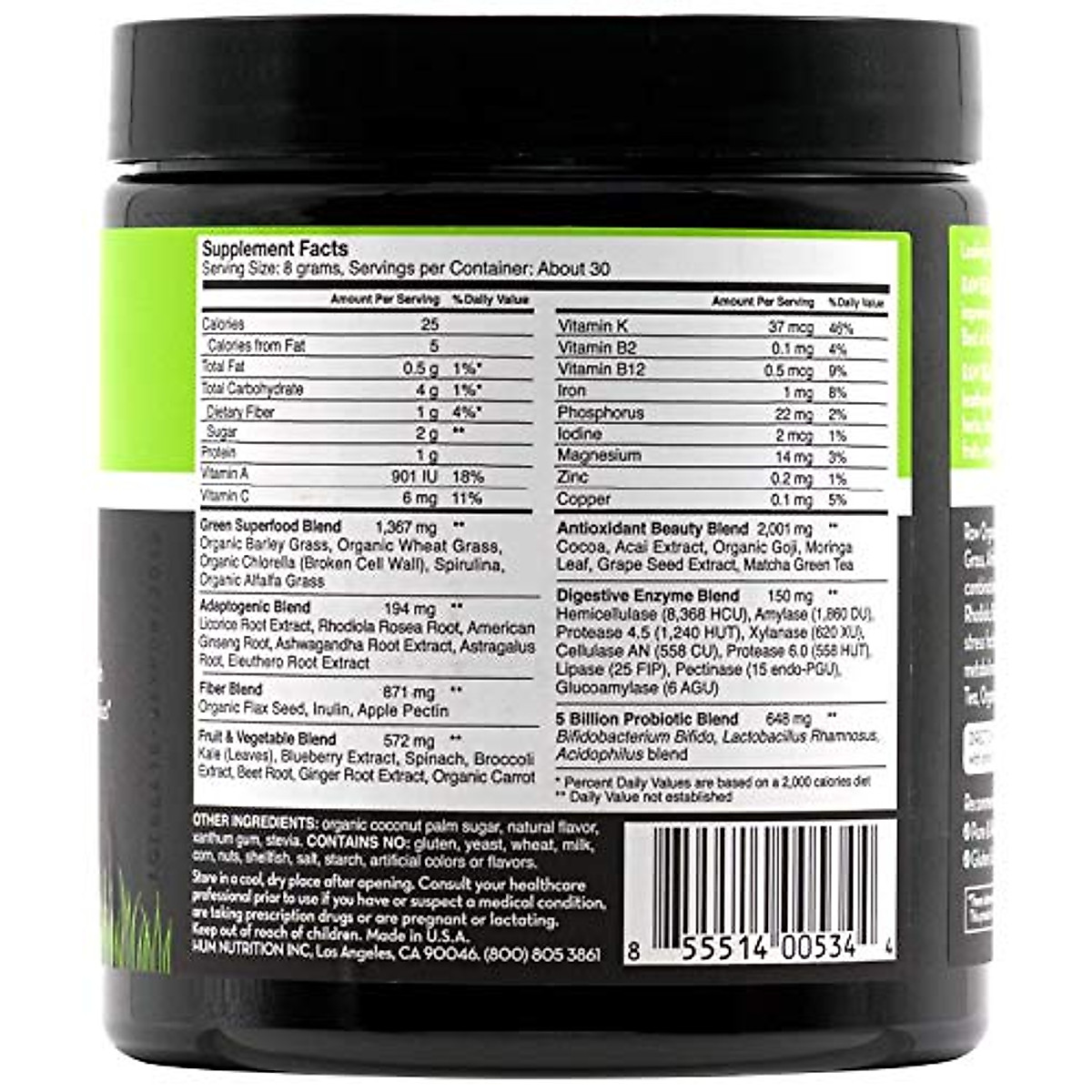 HUM Raw Beauty Greens Superfood Powder - Vegan Probiotic Powder with Adaptogens + Digestive Enzymes - Promotes Glowing Skin, Natural Energy & Healthy Metabolism - Chocolate Mint (30 Servings)