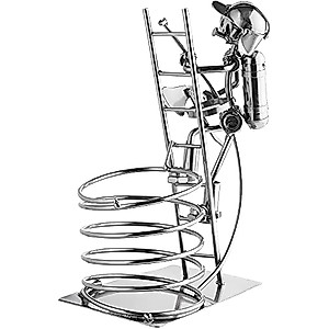 BRUBAKER Wine Bottle Holder 'Fire Fighter' - Table Top Metal Sculpture - with Greeting Card