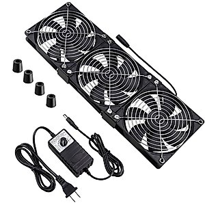 Wathai Dual Ball 3 x 120mm Computer Fan with AC Plug DC 12V Big Airflow Fans with 110V 120V 220V 240V AC Speed Controller for DIY Cabinet Chassis Machine Server Workstation Cooling