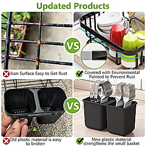 1Easylife Dish Drying Rack with Anti Rust Frame, Small Dish Drainer Rack for Kitchen Counter, Sink Dish Rack on Counter with Utensil Holder and Non-Slip Rubber Feet Rustproof for Organizer Storage