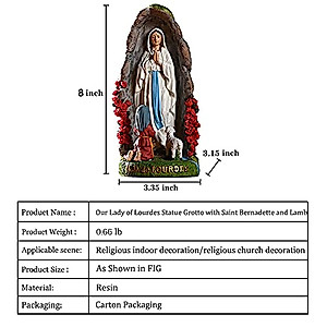 Catholic Our Lady of Lourdes Statue 8 Inch Praying Blessed Virgin Mother Mary Figure, Grotto with Saint Bernadette and Lamb Statues, Catholic Religious Home Decor, Outdoor Garden Statue (8 Inch)