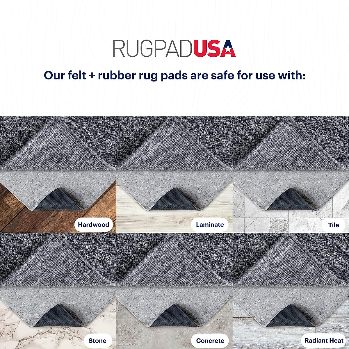 RUGPADUSA - Dual Surface - 8'x10' - 3/8" Thick - Felt + Rubber - Enhanced Non-Slip Rug Pad - Adds Comfort and Protection - for Hard Surface Floors
