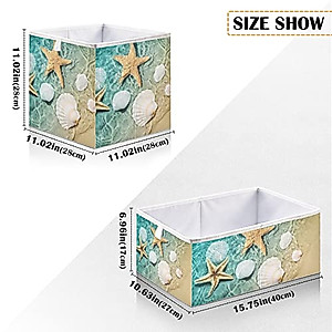 Kigai Storage Basket Starfish Shell Summer Beach Foldable Storage Bin 11 X 11 X 11 Inches Cube Storage Baskets Box for Shelves Closet Laundry Nursery Bedroom Home Decor