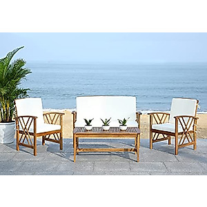 SAFAVIEH Outdoor Collection Fontana Natural/ Beige 4-Piece Conversation Patio Set with Cushions