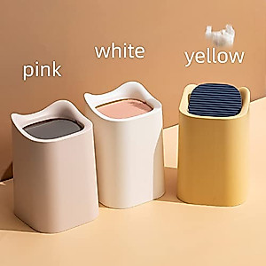 Mini Desktop Trash Can with Type Lid, Cat Ears Small Waste Garbage Basket Bin for Desk Office Kitchen, Colorful Plastic Trash with 2 Rolls of Trash Bags (White)