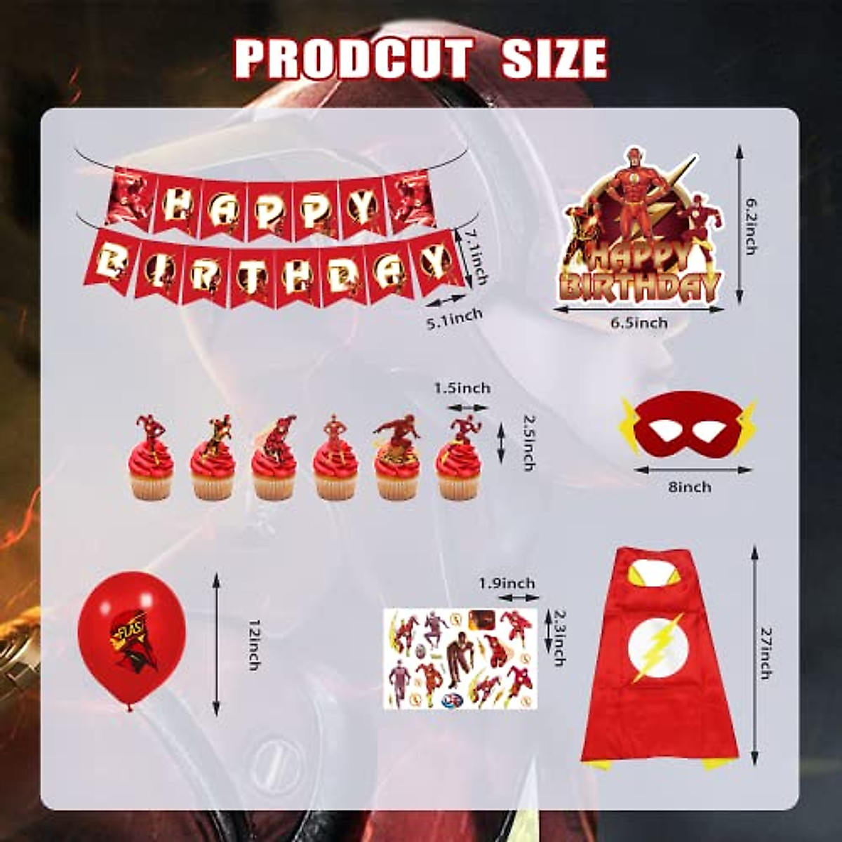 103 Pcs Anime Birthday Decorations Include Banner，Backdrop, Balloons, Cake Topper, Cupcake Toppers, Mask, Cloak and Tattoo Stickers,Flash Birthday Party Supplies for boys