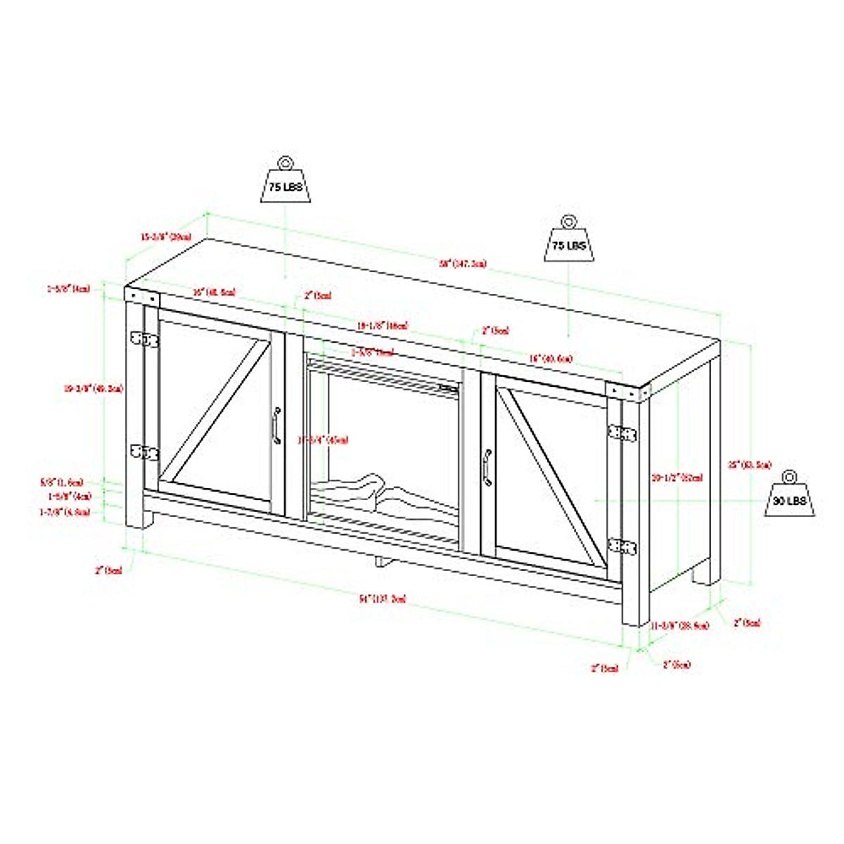 Walker Edison Georgetown Modern Farmhouse Double Barn Door Fireplace TV Stand for TVs up to 65 Inches, 58 Inch, White Oak