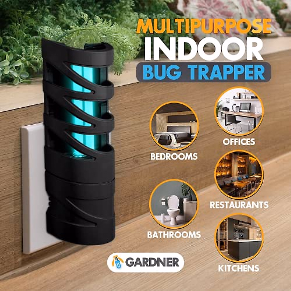 FlyWeb - Fruit Fly Traps for Indoors, Gnat Traps for House Indoor - Made in USA, Fruit Fly Killer, Non Bug Zapper Indoor, Plug in Bug Catcher Indoor, Bug Light Indoor, UV Light, Gardner (Black)