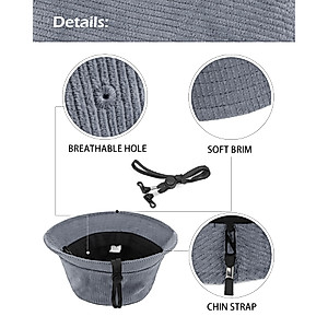 Zylioo XXL Oversize Corduroy Bucket Hat,Adjustable Large Fishing Sun Hats,Big Heads Golf Hat for Cool Weather Dark Gray