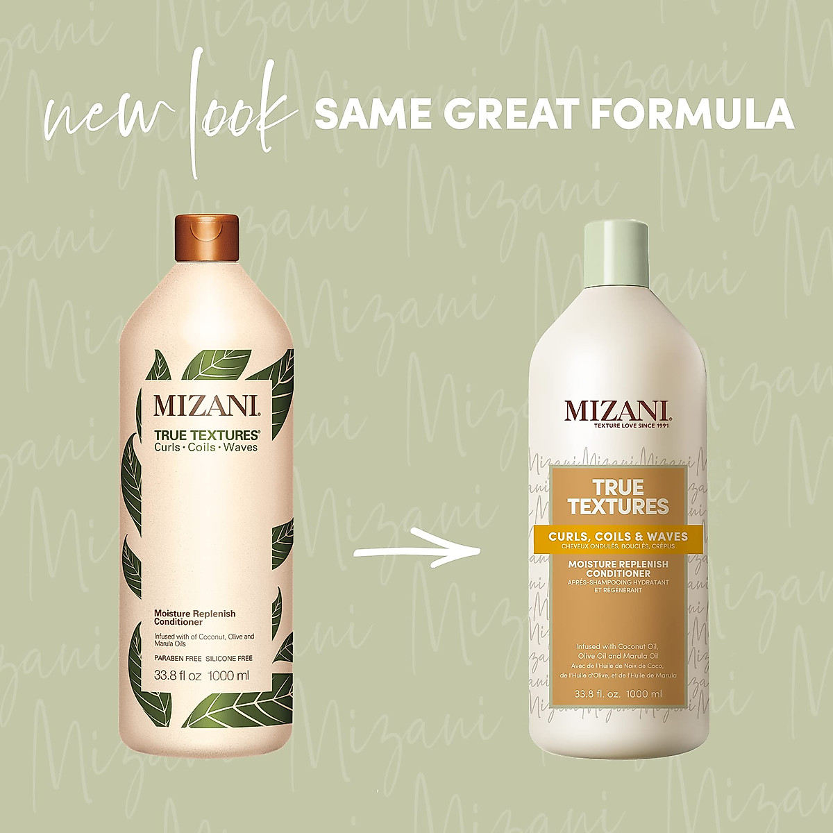 MIZANI True Textures Moisture Replenish Conditioner with Refill Set | Smooths & Hydrates | with Coconut Oil | Sulfate-Free | for Curly Hair | 33.8 Fl Oz Liter and 16.9 Fl Oz Refill