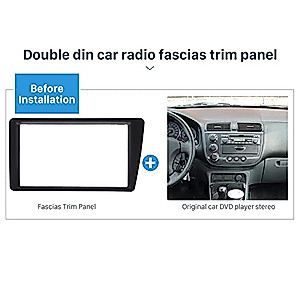 Aramox 2Din ABS Radio Stereo Fascia, Dash Frame Trim Dash Stereo Bezel Replacement, Fit for Civic LHD 2001-2005, Black