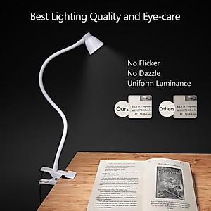 CeSunlight Clip on Reading Light, Clamp Lamp for Desk, 3000-6500K Adjustable Color Temperature, 6 Illumination Modes, 10 Led Beads(White)