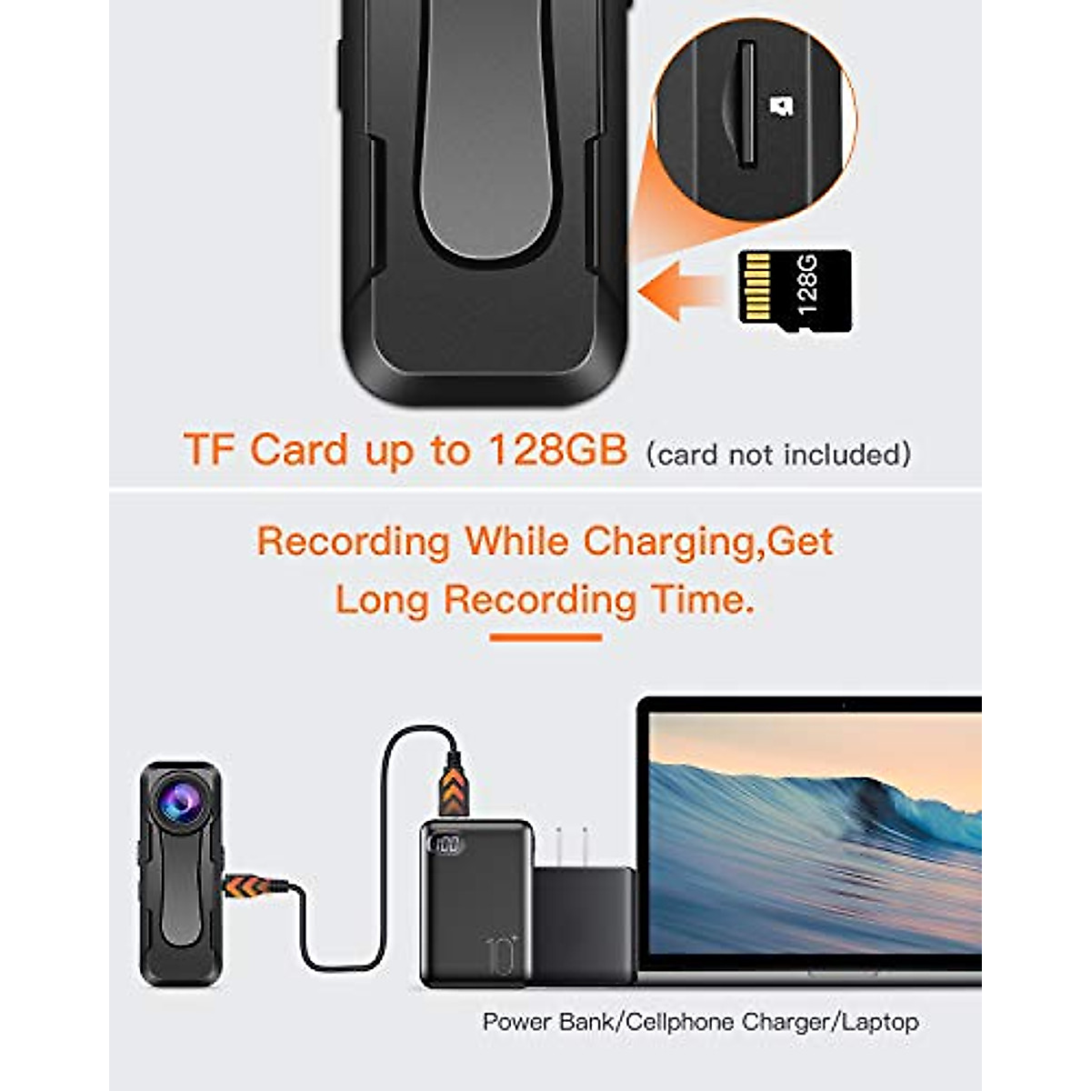 BOBLOV W1 Hidden Camera, True 1080P Small Body Camera, Personal Pocket Video Camera with Audio Loop Recording Time Stamps External Memory Up to 128GTwo Clips and Easy to Operation (32GB)