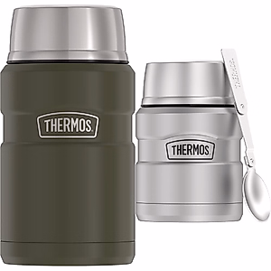THERMOS Stainless King Vacuum-Insulated Food Jars, 16 Ounce and 24 Ounce, Matte Steel and Army Green