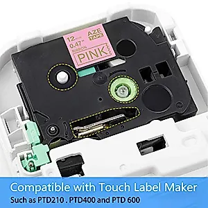 Cruxer Compatible for Brother P-Touch Embellish Gold Print on Pink Satin Ribbon TZE RE34 12mm 1/2" (0.47 Inch) Label Tape Replacement for P-Touch PT-D215e PTD210 H110 D400AD Cube Label Makers, 4 Pack