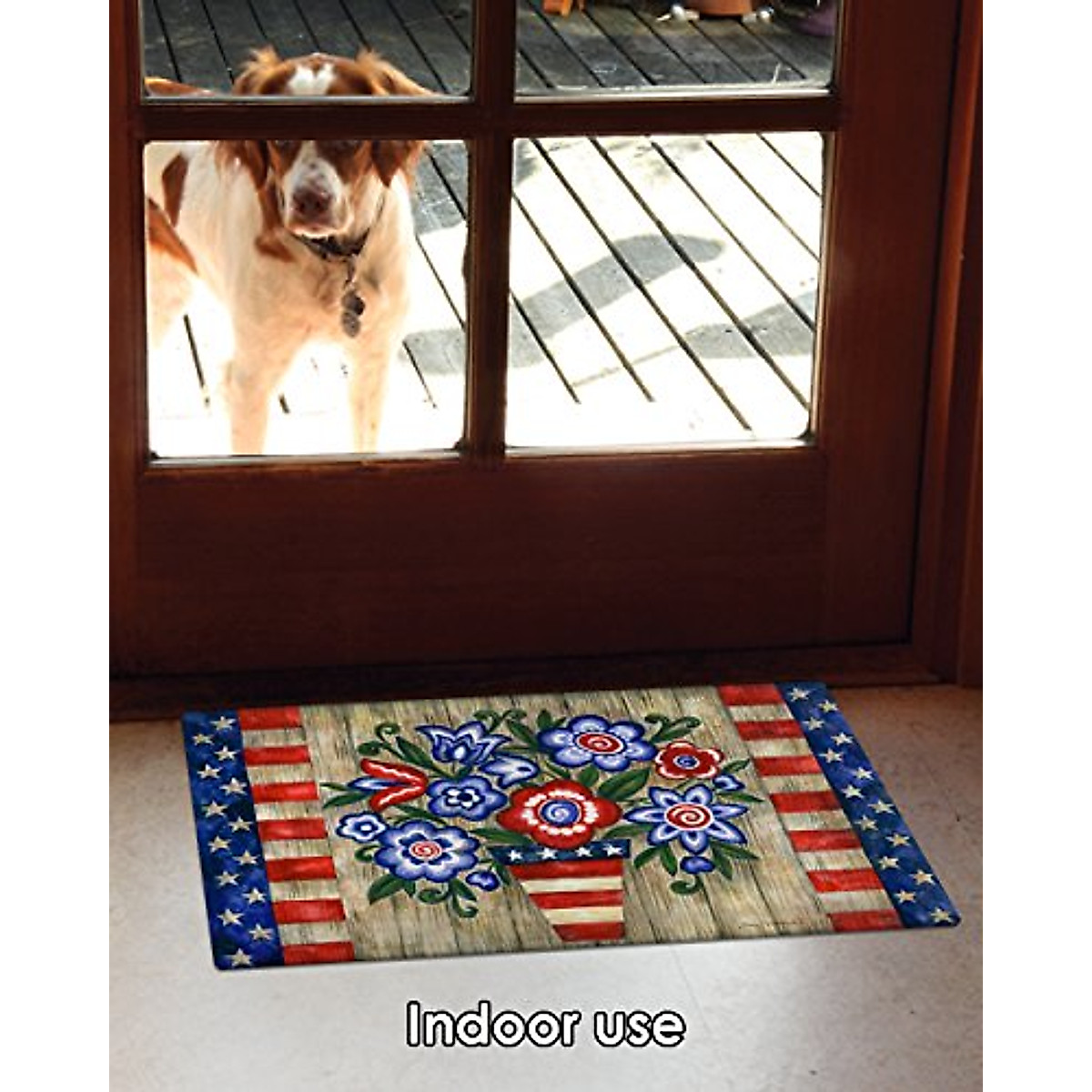 Toland Home Garden 800253 Patriotic Flowers Summer Door Mat 18x30 Inch 4th of July Outdoor Doormat for Entryway Indoor Entrance