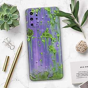 DesignSkinz Purple Metal with Lime Green Rust Protective Vinyl Decal Wrap Skin Cover Compatible with The Samsung Galaxy S20 (Screen Trim & Back Glass Skin)