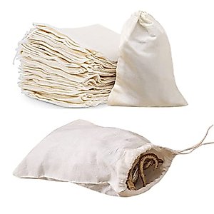 GEMLORD 50 Pcs 4 x 6 Inches Cotton Muslin Bags, Reusable Drawstring Bags for Tea, Cheesecloth Sachet Bags with Drawstring for Party, Home Storage and DIY Craft