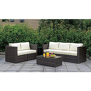 PayLessHere Wicker Side Coffee Table,Outdoor Side Tables with Square Glass Top and Storage Bistro Table Patio Furniture End Tables Garden Table Grey (Large)
