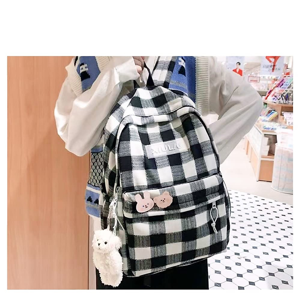 School Backpack for Girls,Cute Backpacks for Teen Girls with Pendent,Outdoor backpack,Book Bag,Purple Backpack (black)