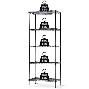 5-Tier Metal Shelving Unit, Heavy Duty Storage Shelves Hold 750LBS NSF Steel Organizer Wire Rack for Closet Basement Office Kitchen Laundry, 24" W x 14" D x 60" H- Black