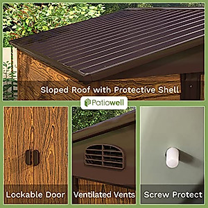 Patiowell 8x6 FT Wood Look Outdoor Storage Shed,Garden Tool Storage Shed with Sloping Roof and Double Lockable Sliding Door, Metal Shed for Garden Backyard Patio Lawn