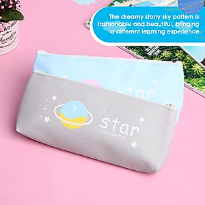 TIESOME 2Pcs Small Pencil Case, Cute Slim Design Leather Pencil Case Pouch Bag with Zipper Stationery Bag Portable Cosmetic Bag for Pen Pencils Markers(Gray+Blue)