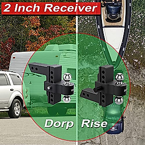 VNN Adjustable Trailer Hitch, Fits 2-Inch Receiver Only, 6-Inch Drop/Rise Aluminum Drop Hitch, 12,500 LBS GTW-Drop Hitch Ball Mount for Heavy Duty Truck, Black