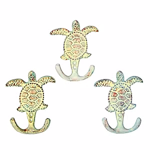 Wowser White Turtle Cast Iron Wall Mount Coat Hooks, 4 3/4 Inch, Set of 3