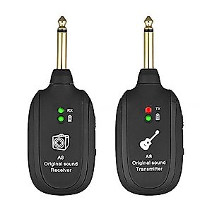 Vaorwne UHF Guitar System Transmitter Receiver Built-in Rechargeable, UHF Wireless Guitar System, Guitar Transmitter Receiver,Wireless Audio Transmission Set for Electric Guitar Bass Violin,black ABS