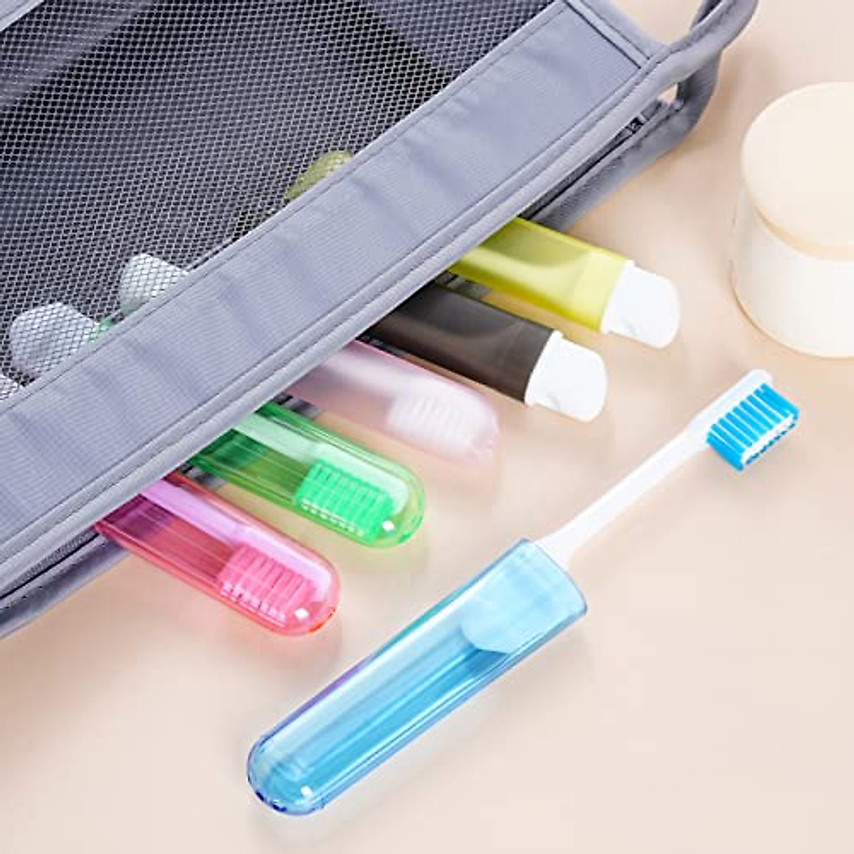 Fengek 10 Pieces Travel Toothbrush Kit, Mini Folding Toothbrushes with Case Portable Camping Toothbrush for Adults Travel, Hiking, Business Trip, 2 Styles 9 Colors