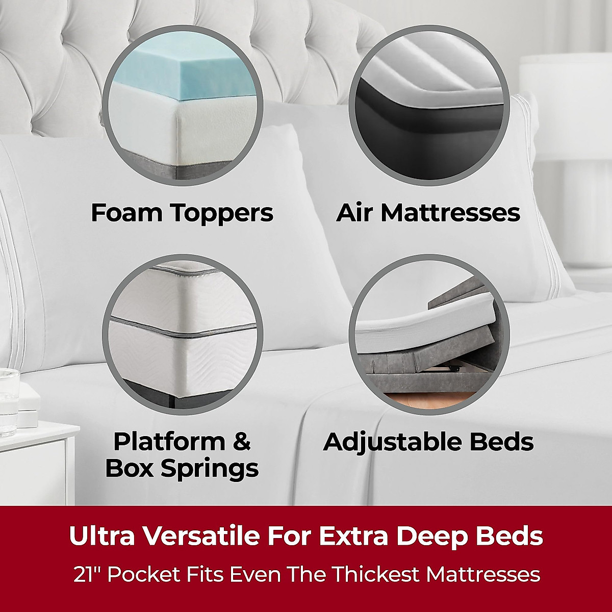 Mellanni Extra Deep Queen Sheets - 4 PC Iconic Collection Bedding - Hotel Luxury, Ultra Soft, Cooling Bed Sheets - Wrinkle, Fade, Stain Resistant (Queen, Light Gray)