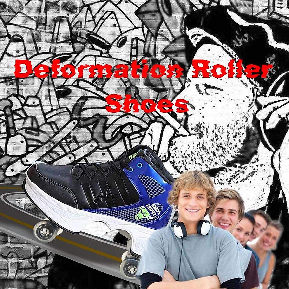 Roller Skates for Women， Men's Outdoor Skates,Skates for Girls/Boys,Adult Two -in-One Deformed Double-Row Four-Wheel Automatic Walking Shoes//Kick Roller Skates Shoes,K-10