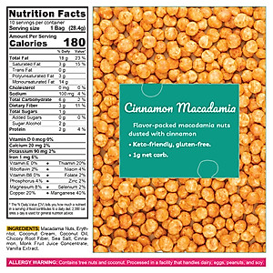 TGB Cinnamon Macadamia Nuts | 1g Net Carb Keto Snack | Gluten Free Low Carb Candy, 10 Ounces