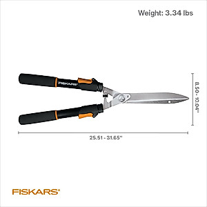 Fiskars Power-Lever Hedge Shears - 25"-33" Extendable Handle - Plant Cutting Scissors - Yard and Garden Tools - Orange/Black (packaging may vary)