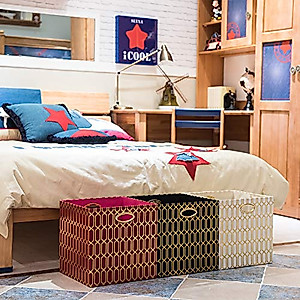 Posprica Storage Bins, Storage Cubes,13×13 Fabric Drawers Organizer Basket Boxes Containers (13×13×13/2pcs, Black/Gold Geometry Pattern)