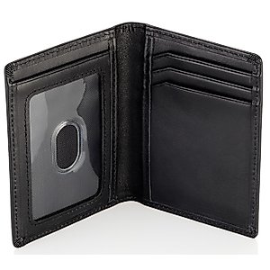 Stealth Mode Men's Slim Front Pocket Wallet - RFID Blocking, Thin Minimalist Bifold Design, Genuine Leather - ID Badge Window and 5 Sleeves for Money, Credit and Debit Cards, Driver's License - Black