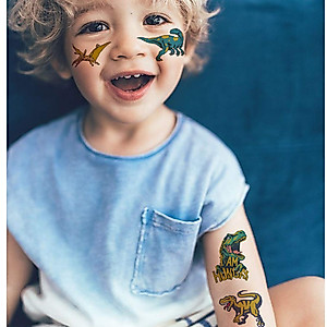 Ooopsiun Glitter Dinosaur Temporary Tattoos for Kids - 70 Gold Glitter Styles, Dinosaur Birthday Party Decorations Supplies Favors for Boys Kids