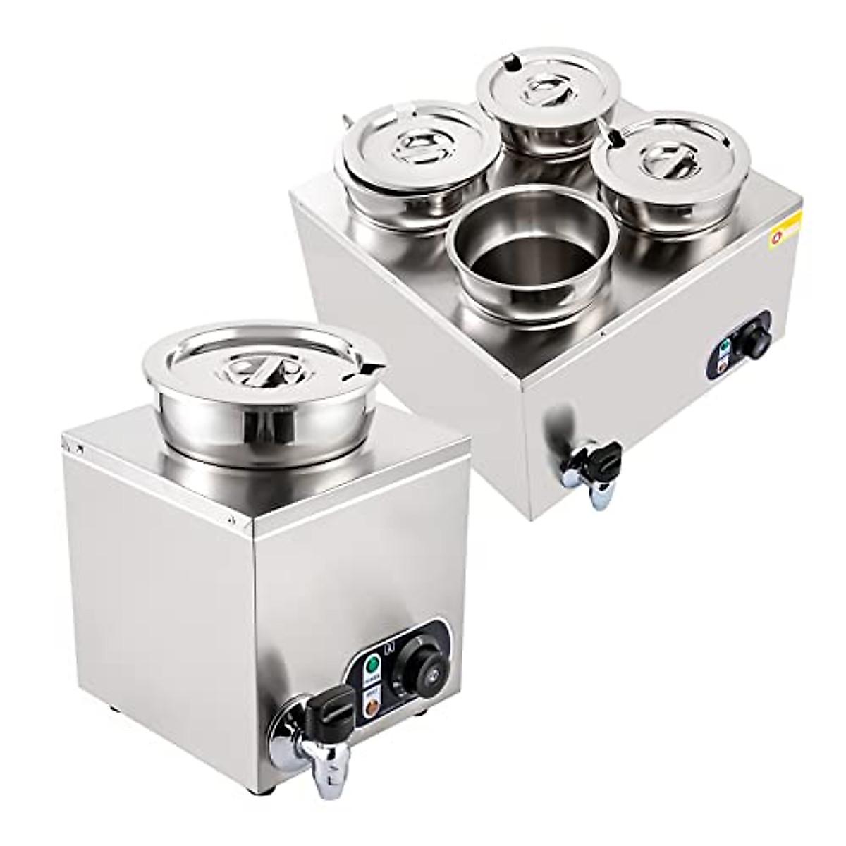 110V Commercial Soup Warmer ,Electric Food Warmer Adjustable Temp. 86-185℉, Stainless Steel Countertop Soup Pot with Tap, Food Warmer for Cheese/Hot Dog/Rice (4x4.2 Qt)