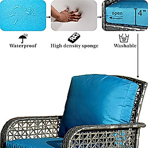 ovios Patio Wicker Outdoor Furniture Sets, Outdoor Patio Furniture Sets, All Weather Patio Furniture, Rattan Wicker Conversation Set with Cushions and Coffee Table (Gray Wicker + Blue Cushion)