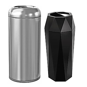 BEAMNOVA Bundle Metallic 15 x 31.5 in + Black 12 * 28 in Commercial Stainless Steel Trash Can Outdoor Indoor Garbage Enclosure with Lid Inside Barrel Heavy Duty Industrial Waste Container