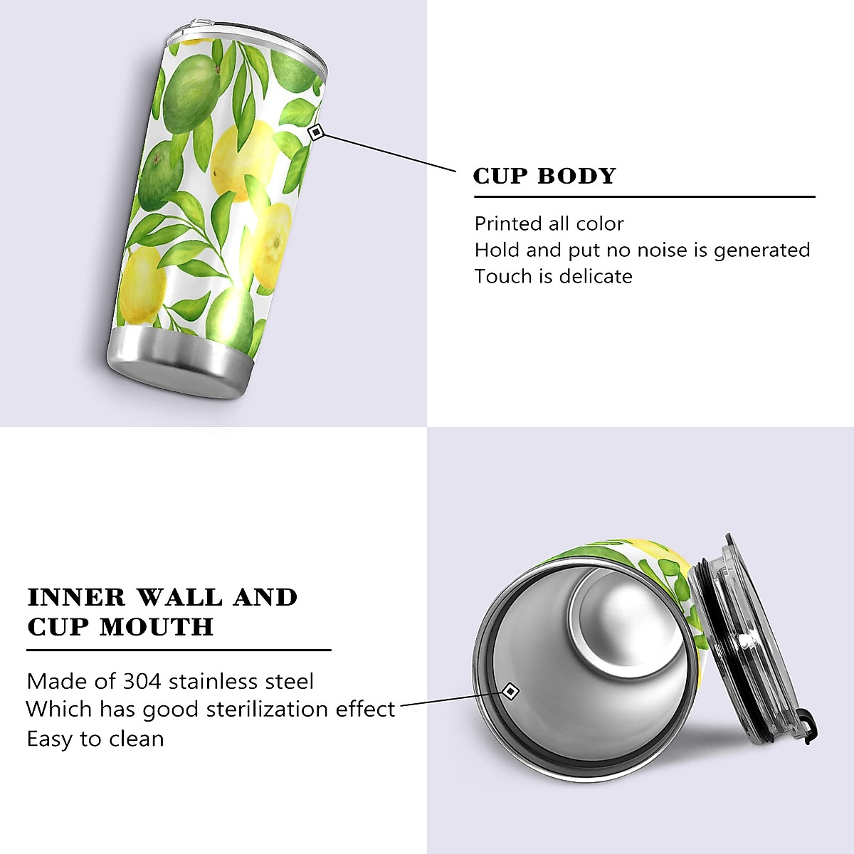 Yasala Tumbler Lemon Lime Watercolor Insulated Office Coffee Cup Back to School Beverage Container Travel Mug with Straw and Lid Double Wall Stainless Steel 20oz