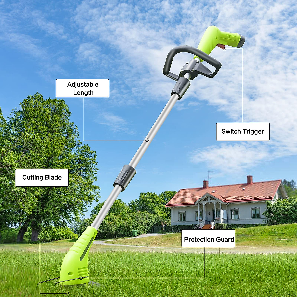 Cordless Lawn Trimmer Weed Wacker - GardenJoy 12V Grass Trimmer Lawn Edger with 2.0Ah Li-Ion Battery Powered and Cutting Blade, Electric Weed Trimmer Tool for Garden and Yard