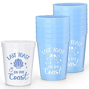 Tuitessine Last Toast On The Coasts Bachelorette Party Plastic Cups 12PCS Costal Stadium Cups Bridal Showers Party Favors Decorations Reusable Party Cups Supplies 16OZ