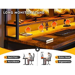 EnHomee L Shaped Desk with Drawers Large L Shaped Gaming Desk with LED & Storage Shelf Reversible Gaming Desk with Monitor Stand Power & Outlet Wide Home Office Desks with File Cabinet Brown