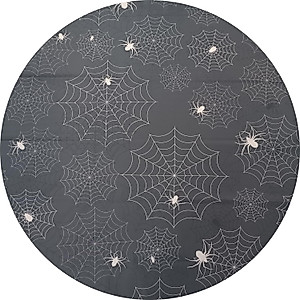 AUSHENKE Halloween Polyester Tablecloth Fabric Round Black Spider Web Tablecloth Halloween Round Washable Table Cover for Halloween Dinning Table Decorations, 55 Inch