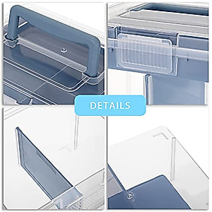 BTSKY 2 Layer Clear Plastic Dividing Storage Box with Removable Tray Multipurpose Stationery Storage Box with Handle Portable Sewing Box Art Craft Supply Organizer Home Utility Box (Big Blue)
