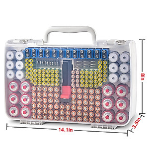 Battery Organizer Storage Holder Case with Double-Sided, Garage Box with Tester Checker. Batteries Container for 269pcs AA AAA AAAA 3A 4A 9V C D Lithium 4LR44 CR2 CR123A CR1632 CR2032 18650 - White